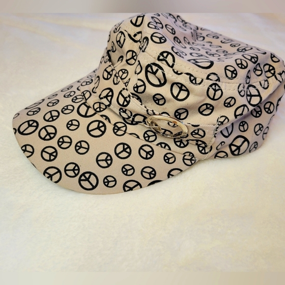 None | Other | Cadet Style Womans Peace Sign Hat In Tan And Black ...